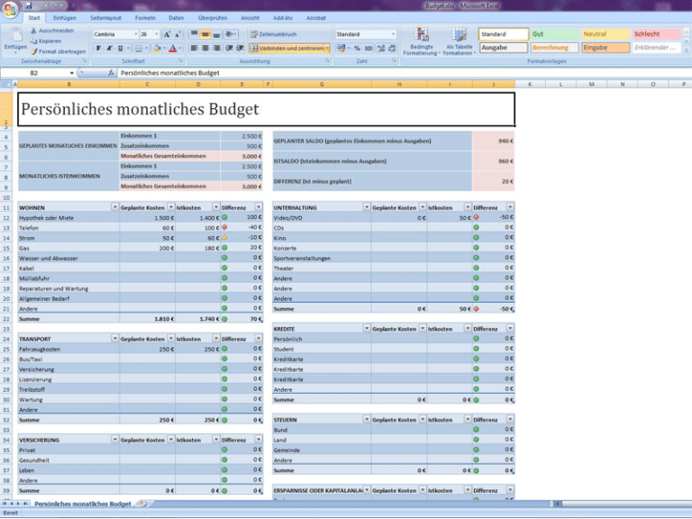 Budgetplan Excel Vorlage kostenlos downloaden