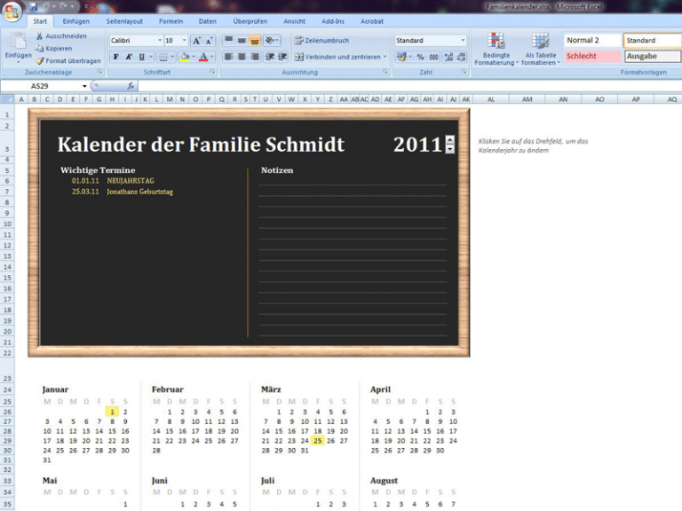 Ewiger Kalender Excel Vorlage kostenlos downloaden